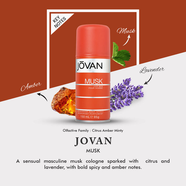 Jovan Musk Deodorant Body Spray 150ml (Pack of 3) – BEAUTY SCENTIMENTS